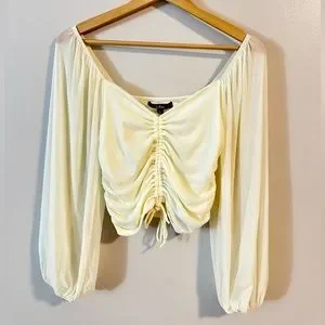 Lulus | Tops | Lulus Completely Charmed Cream Ruched Long Sleeve Crop ...